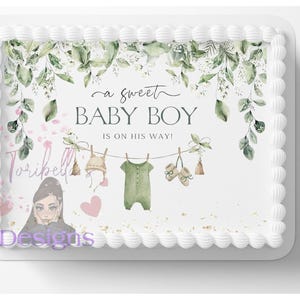 Sage Green Sweet Baby Boy Edible Image Themed Birthday Baby Shower ...