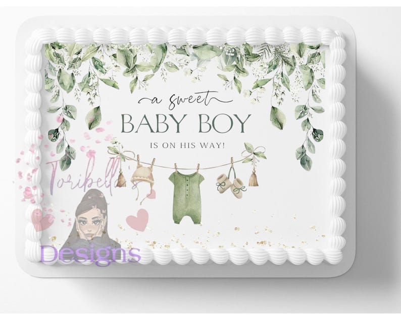 Sage Green Sweet Baby Boy Edible Image Themed Birthday Baby Shower ...