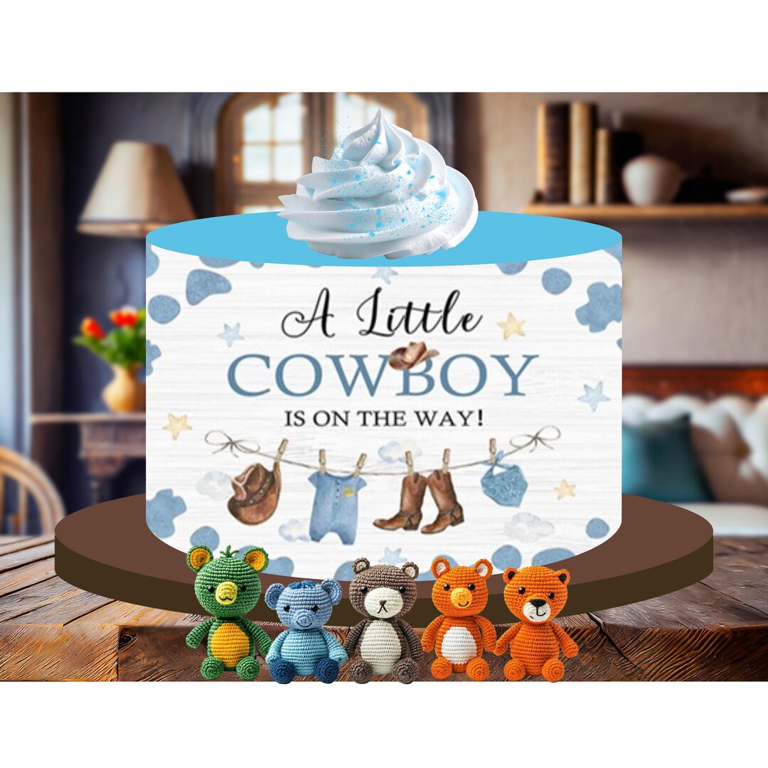 Baby Cowboy Clothesline Themed Edible Cake Wrap Border Decorations Two ...