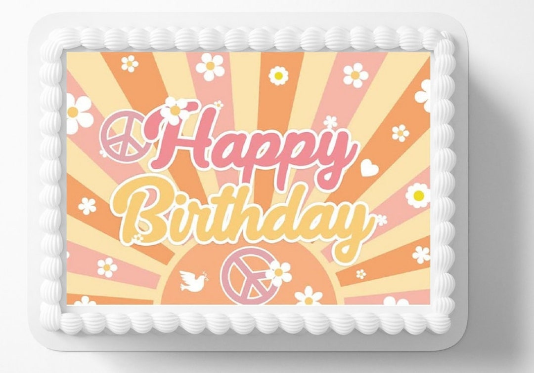 Retro Hippie Groovy Edible Image Theme Birthday Party Cake Topper ...