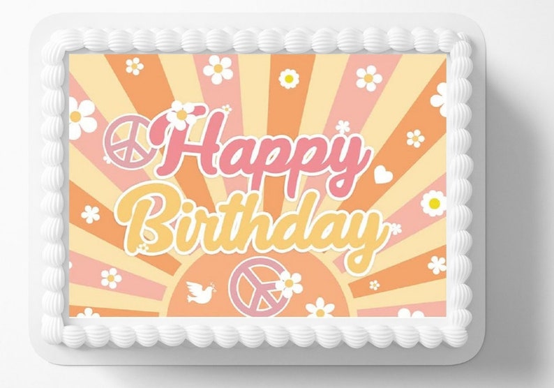 Retro Hippie Groovy Edible Image Theme Birthday Party Cake Topper ...
