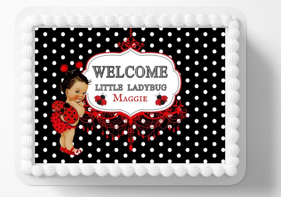 Ladybug Red Polka Dots Girl Edible Image Edible Baby Shower Cake Topper ...