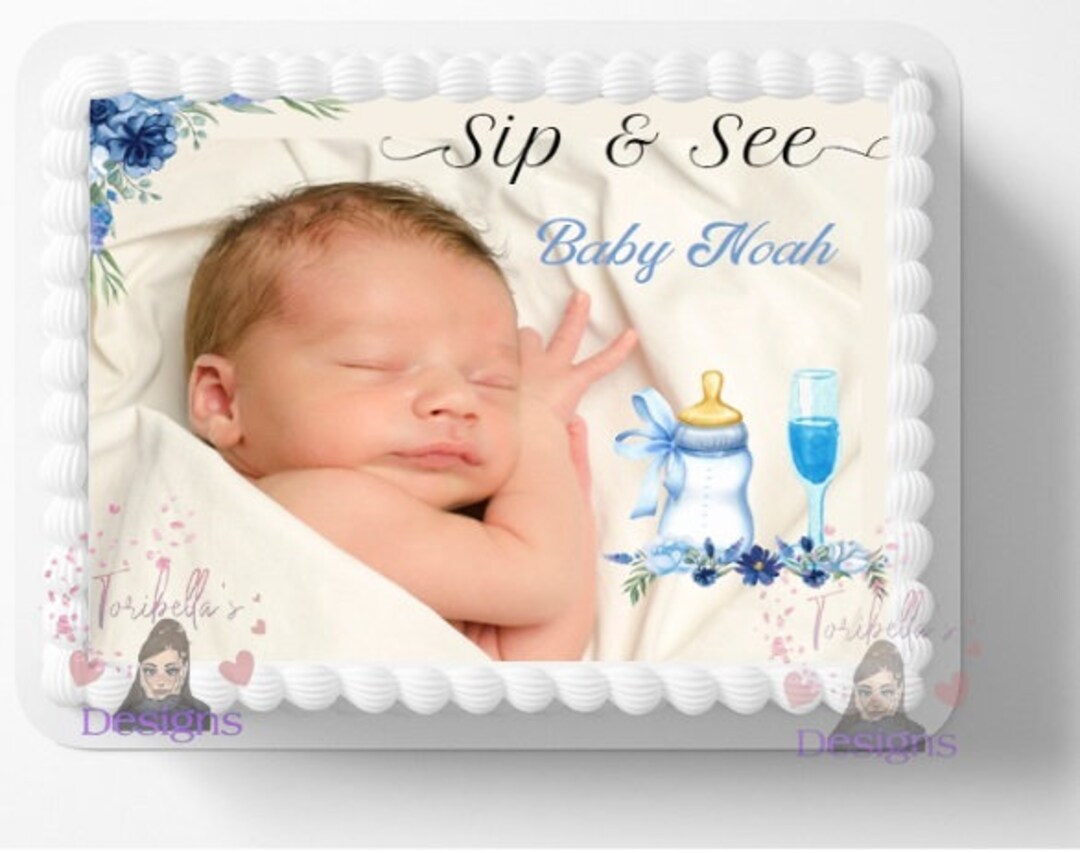 Sip & See Baby Party Announcement Edible Image Cocktails Baby Shower ...