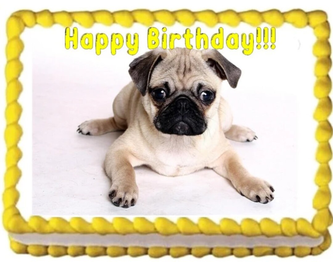 Pug Puppy Image Edible Cake Toppers Cookie Cupcake Topper Decoration ...