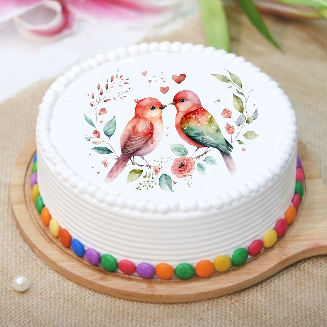 Love Birds Edible Image Marriage, Wedding Themed Party Cake Topper ...