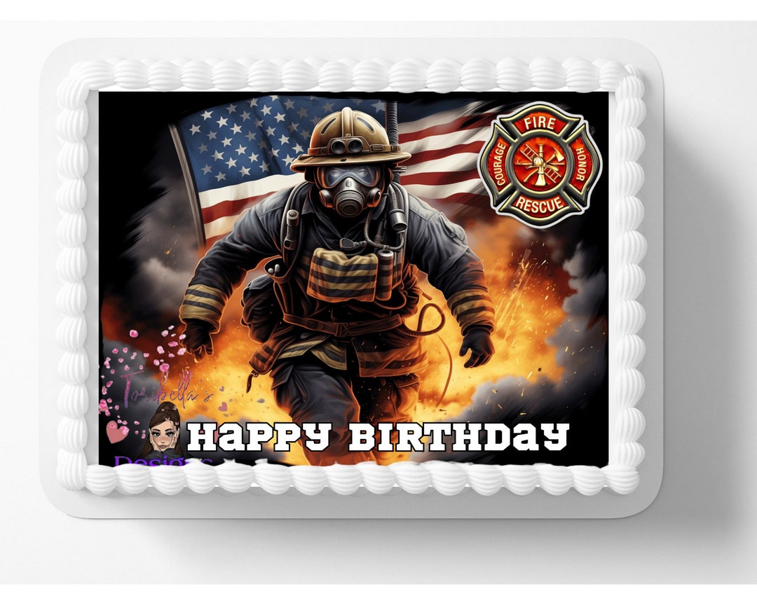 Firefighter Edible Image Congratulations, Birthday, Fireman Themed ...