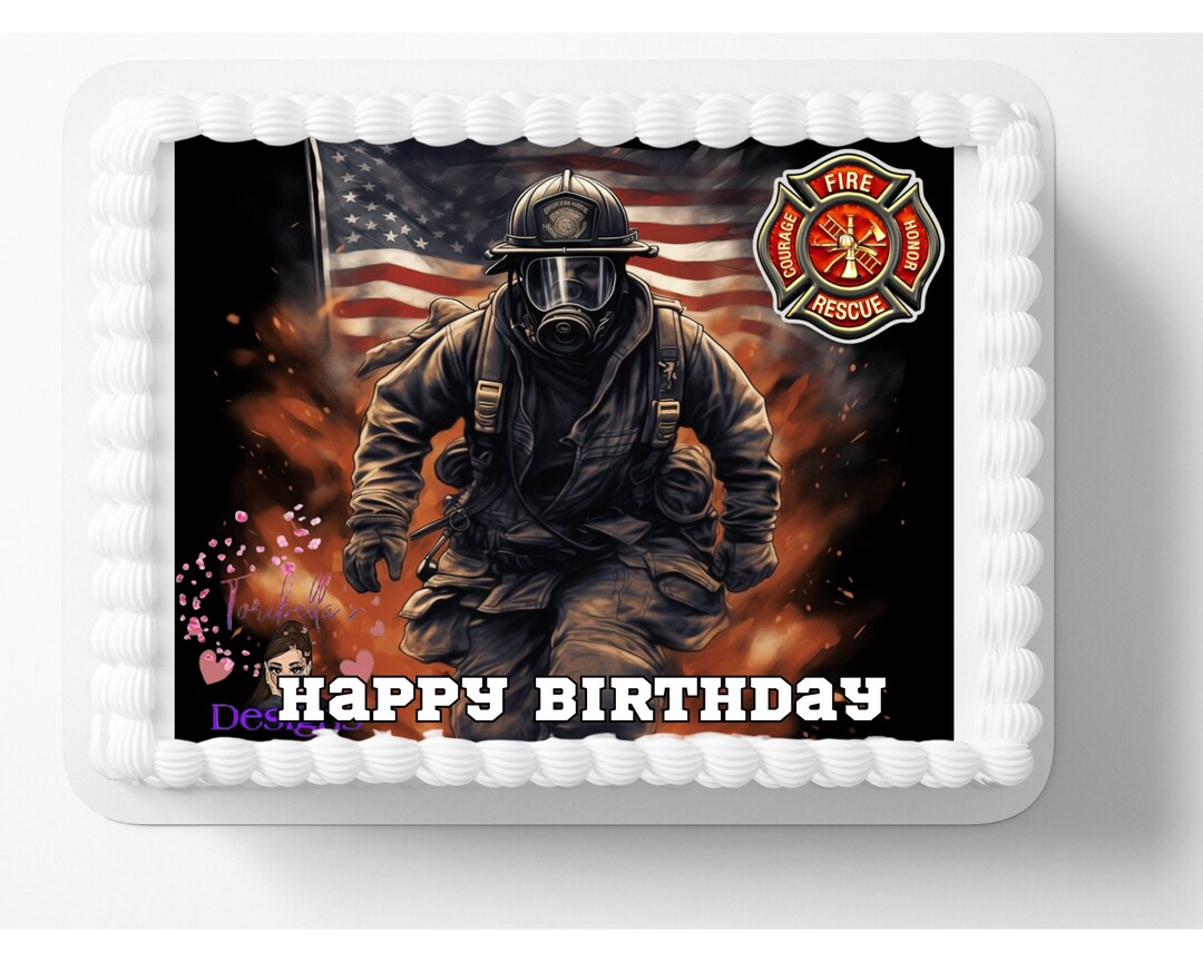 Firefighter Edible Image Congratulations, Birthday, Fireman Themed ...