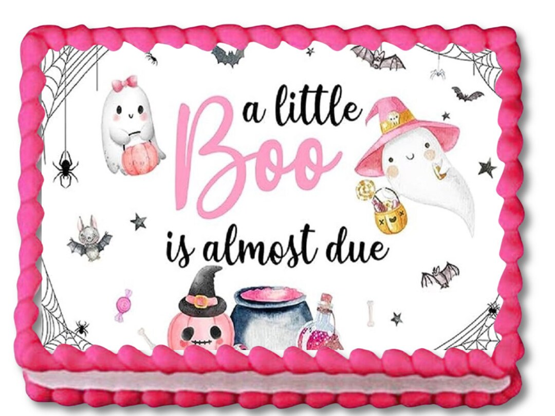 A Little Boo is Due Edible Image Birthday Halloween Pink Baby Shower ...