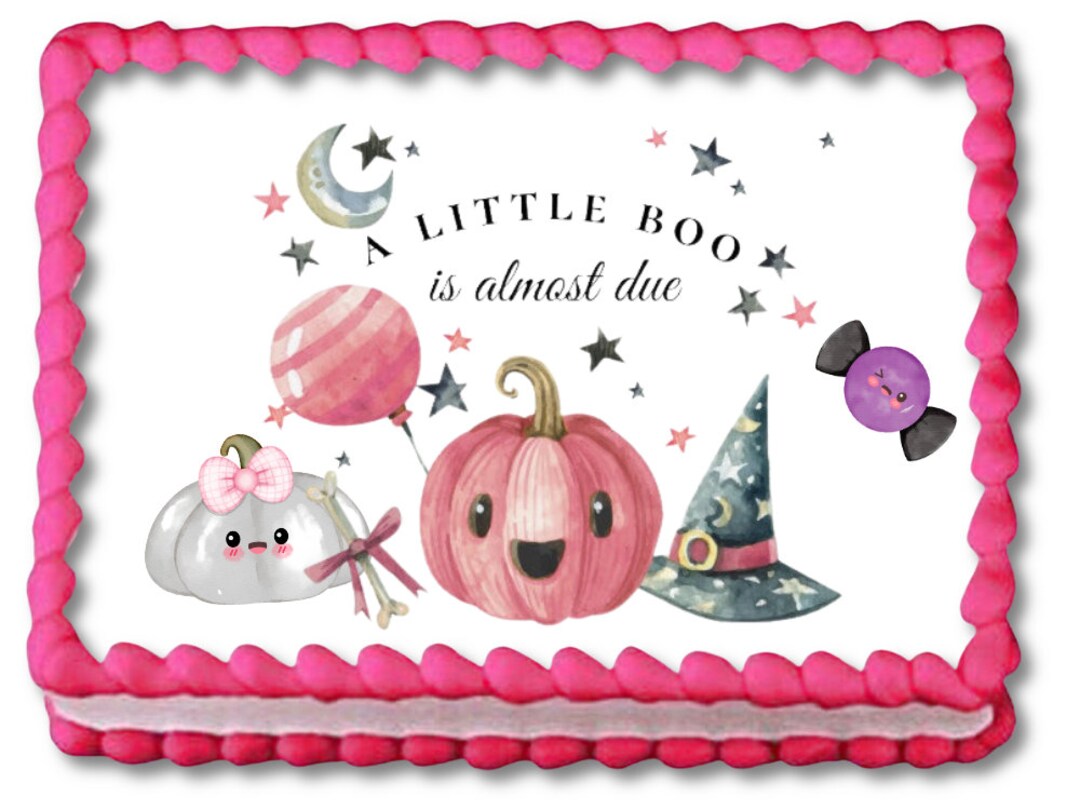 A Little Boo is Due Edible Image Birthday Halloween Pink Baby Shower ...