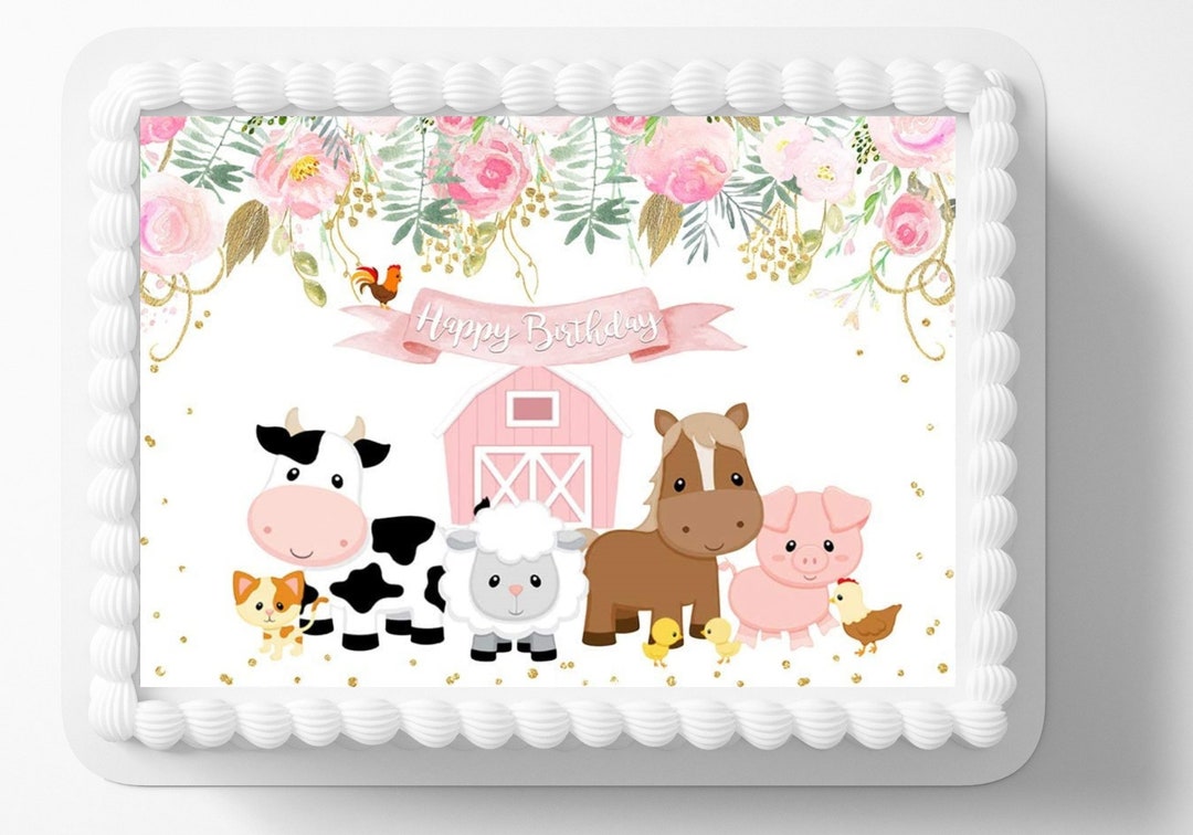 Farm Animals Edible Image Barnyard Cow Horse Pig Themed Birthday Party ...