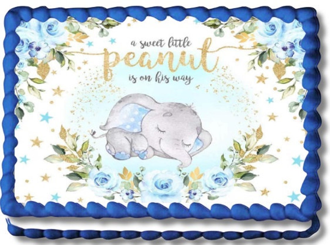 A Little Peanut Elephant Edible Image Edible Baby Shower Cake Topper ...