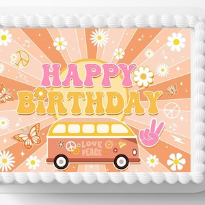 Retro Hippie Groovy Edible Image Theme Birthday Party Cake Topper ...