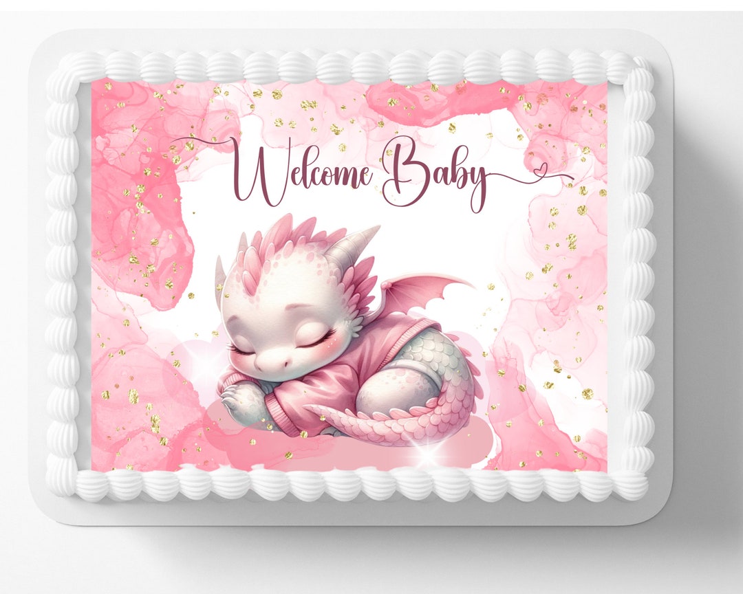 Pink Baby Dragon Edible Image Dragons Party Themed Pink Baby Shower ...