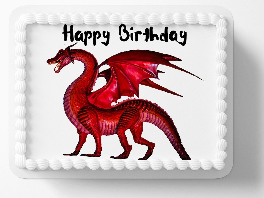 Fiery Medieval Red Dragon Design Edible Image Cake Toppers Cookie ...
