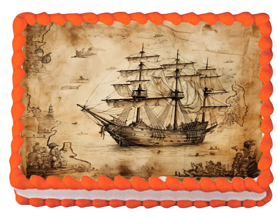 Personalized Pirate Treasure Map, Vintage Look Maps Image Edible Cake ...
