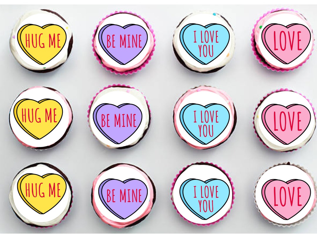 Conversation Hearts Cupcake Topper Edible Image Valentines Day Cake ...