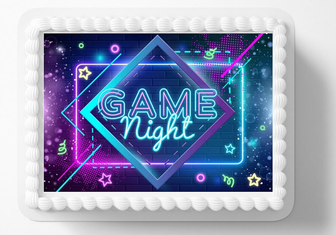 Game Night Edible Image Family Neon Gamer Themed Birthday Party Edible ...