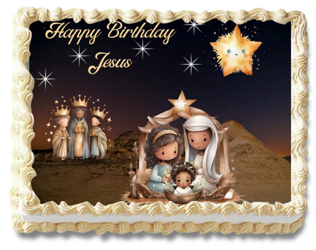 Cute Christmas Nativity Jesus Birth Religious Edible Image, Edible Cake ...