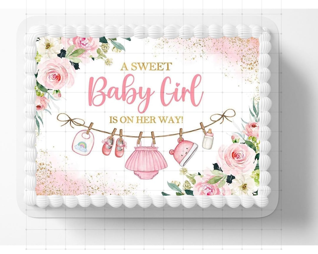 Pink Baby Clothes Line Edible Image Baby Shower Pink Baby Girl Party ...
