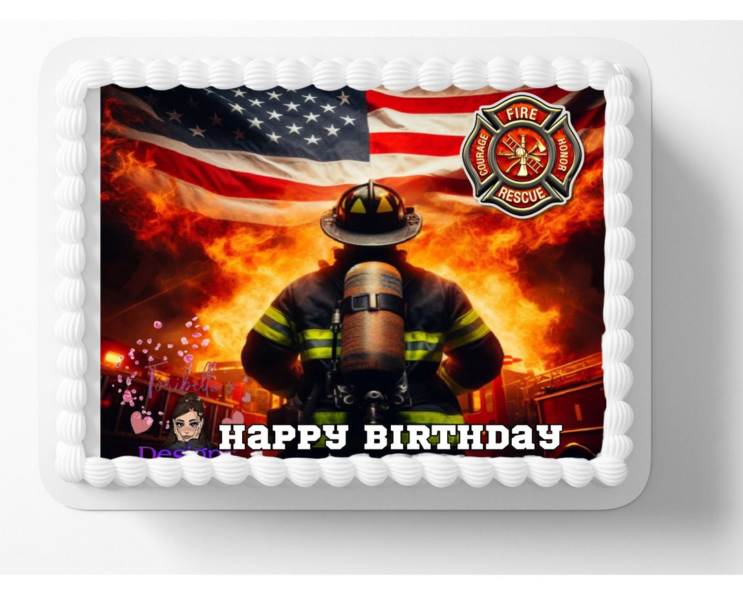 Firefighter Edible Image Congratulations, Birthday, Fireman Themed ...
