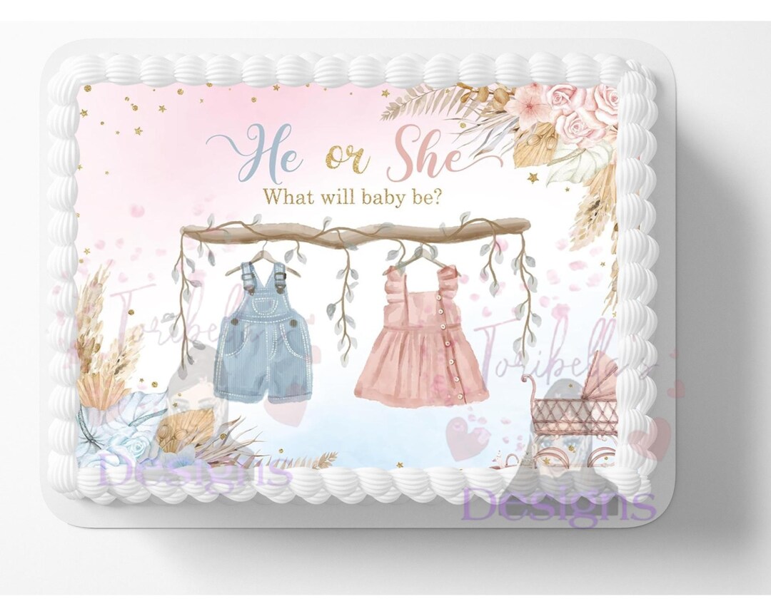 Gender Reveal Baby Clothesline Theme Edible Image Baby Shower Pink ...