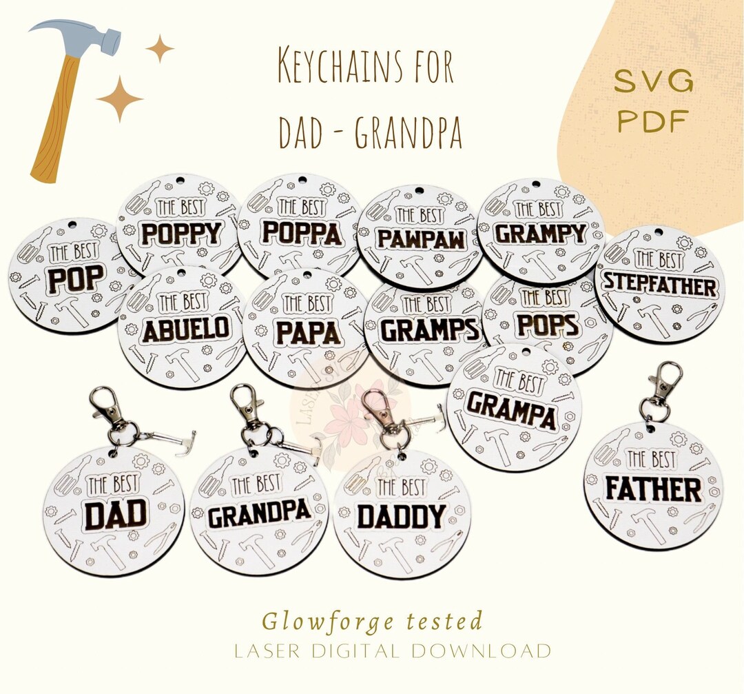 Father's Day Keychain SVG: Laser Cut Dad, Grandpa Designs (digital File), Fathers Day Keychains ...