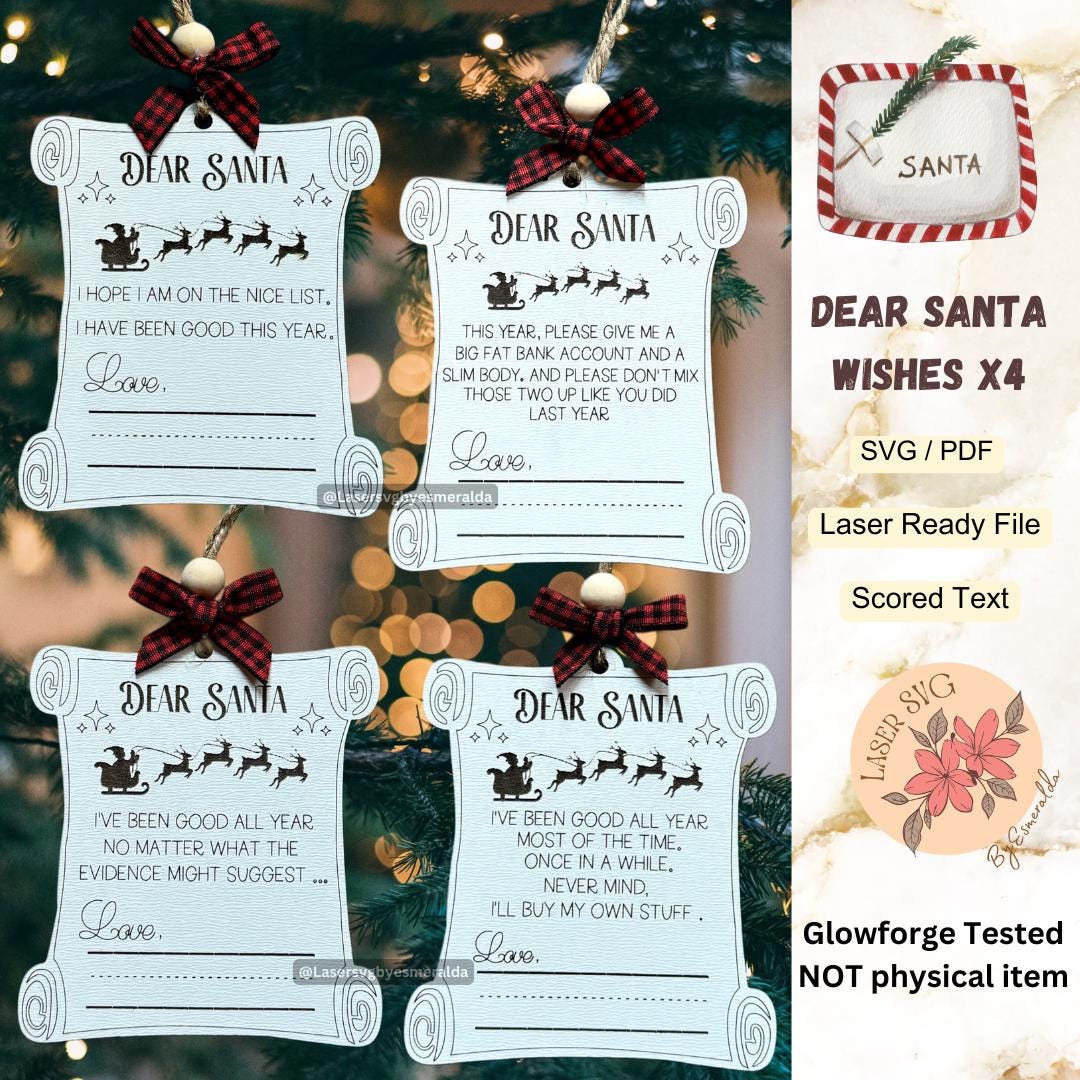 Dear Santa Letter SVG: Laser Cut Ornament, Glowforge Ready (digital ...