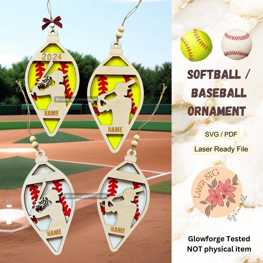 Laser Cut Softball Baseball Ornament: Sport Team SVG PDF (digital File ...