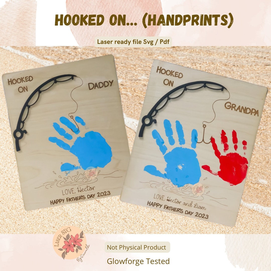 DIGITAL FILE X2, Hooked on Dad Svg, Personalized Father's Day Handprint ...