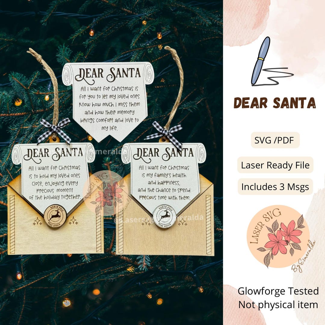Dear Santa Letter Ornament SVG: Laser Cut Christmas Family Keepsake ...