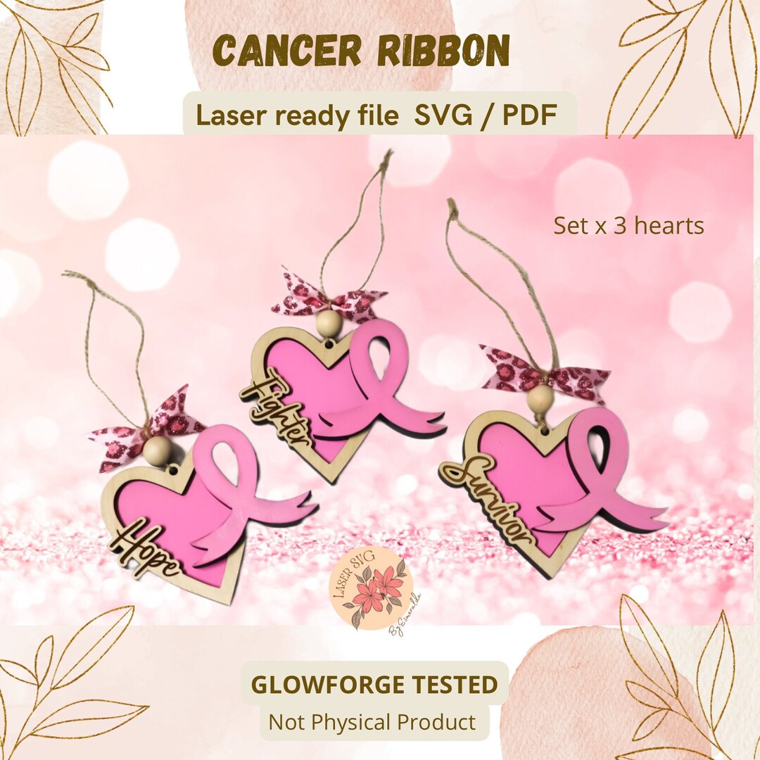Cancer Survivor Ornament Laser Cut File: Pink Ribbon Memorial (digital ...