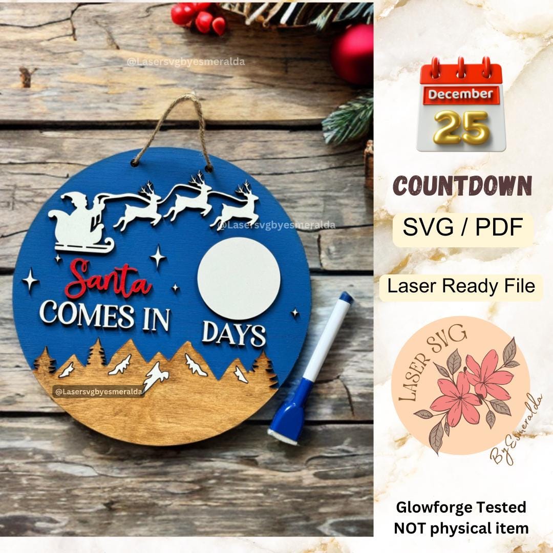 Christmas Countdown Sign: Santa Laser Cut File (SVG/PDF) - Etsy