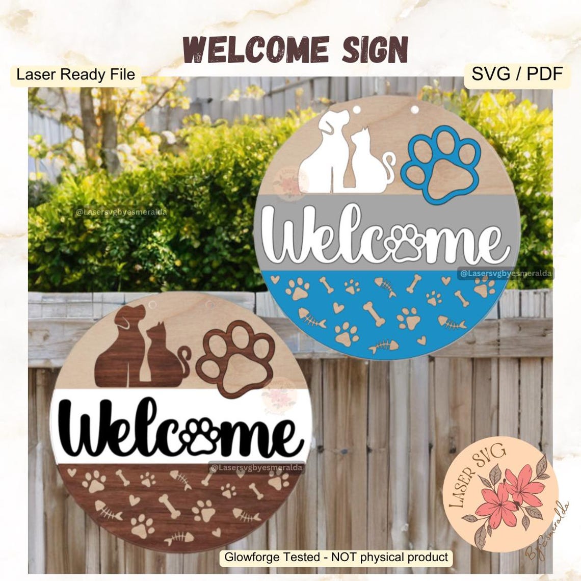 Dog & Cat Welcome Sign SVG: Laser Cut Door Hanger (PDF/SVG) - Etsy