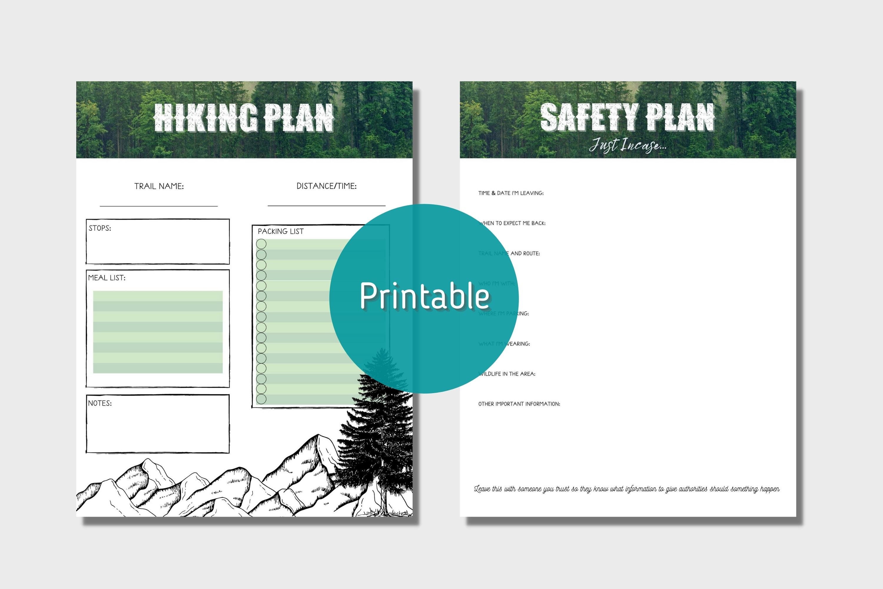 Hike Planner, Printable, Hiking Safety, Adventure Planner, Safety Plan ...
