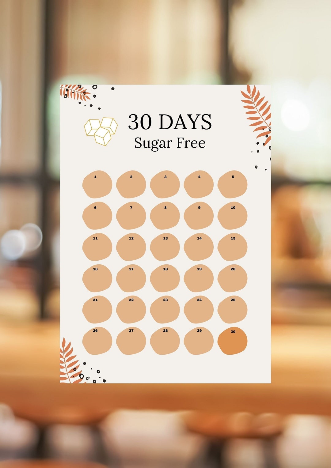 30 Day Challenge Sugar Free no Sugar Printable PDF Digital File - Etsy