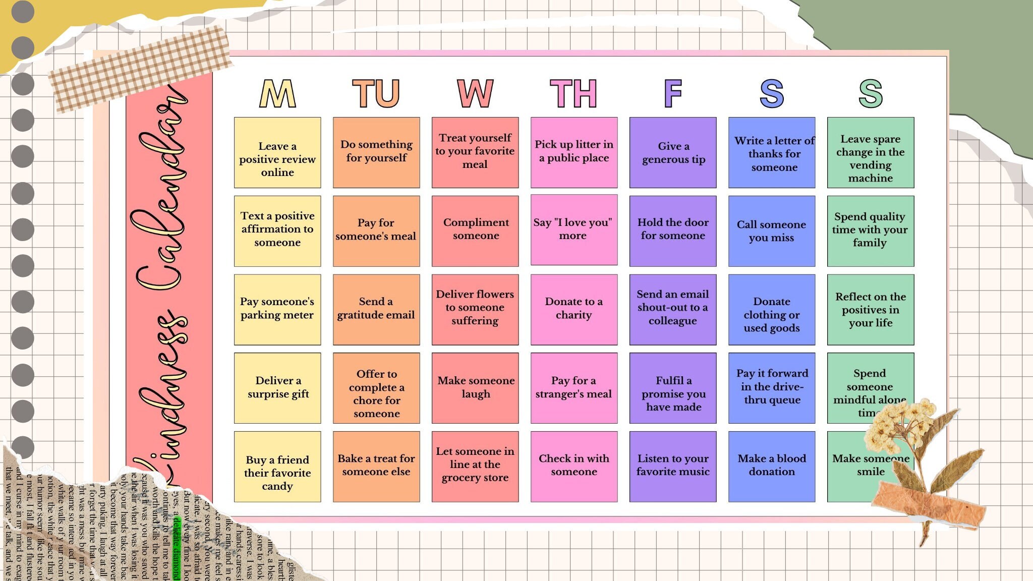 30-days of Kindness Challenge Kindness Calendar Acts of Kindness ...