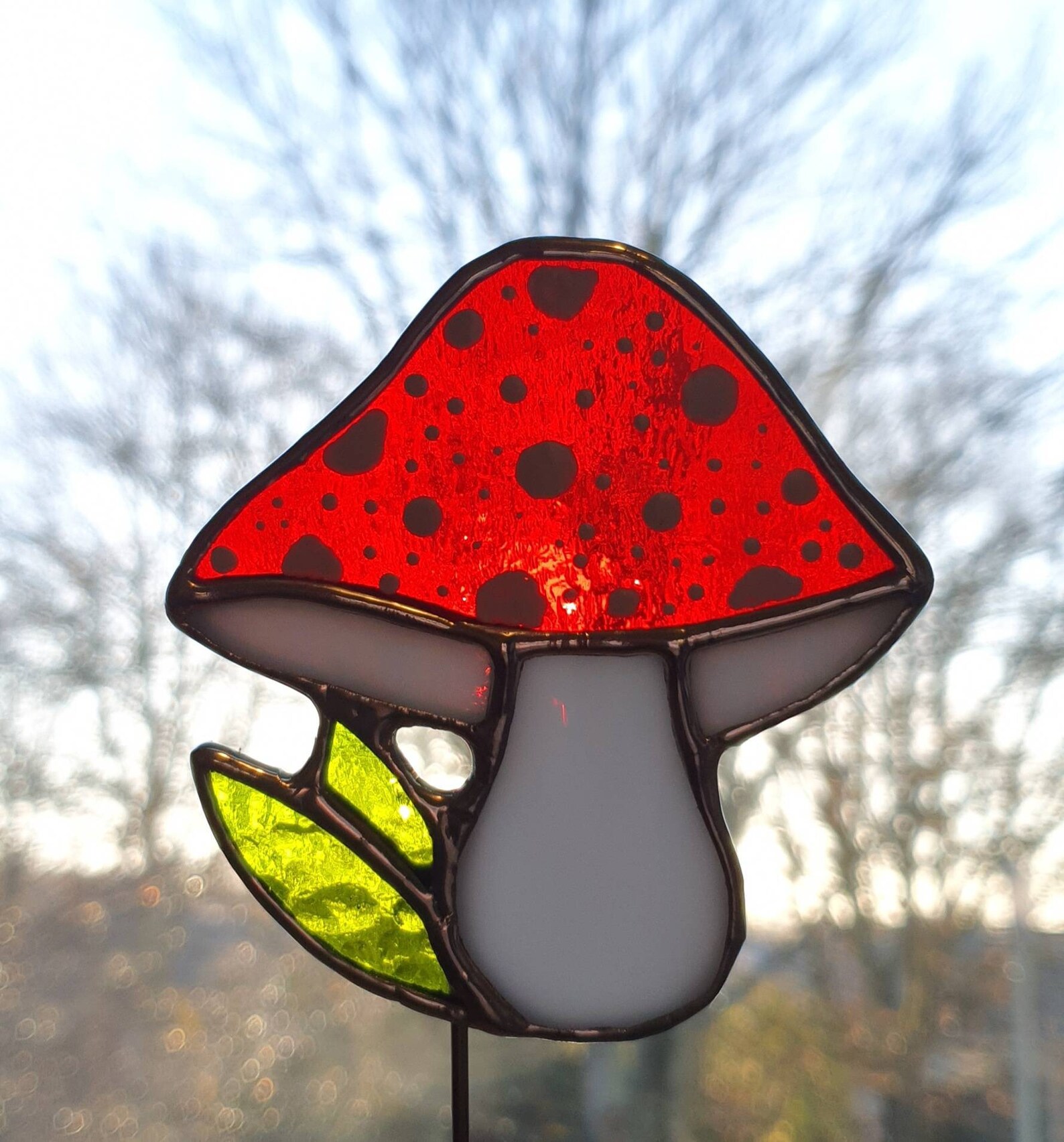 Handmade Toadstool Stained Glass Plant Stake - Etsy