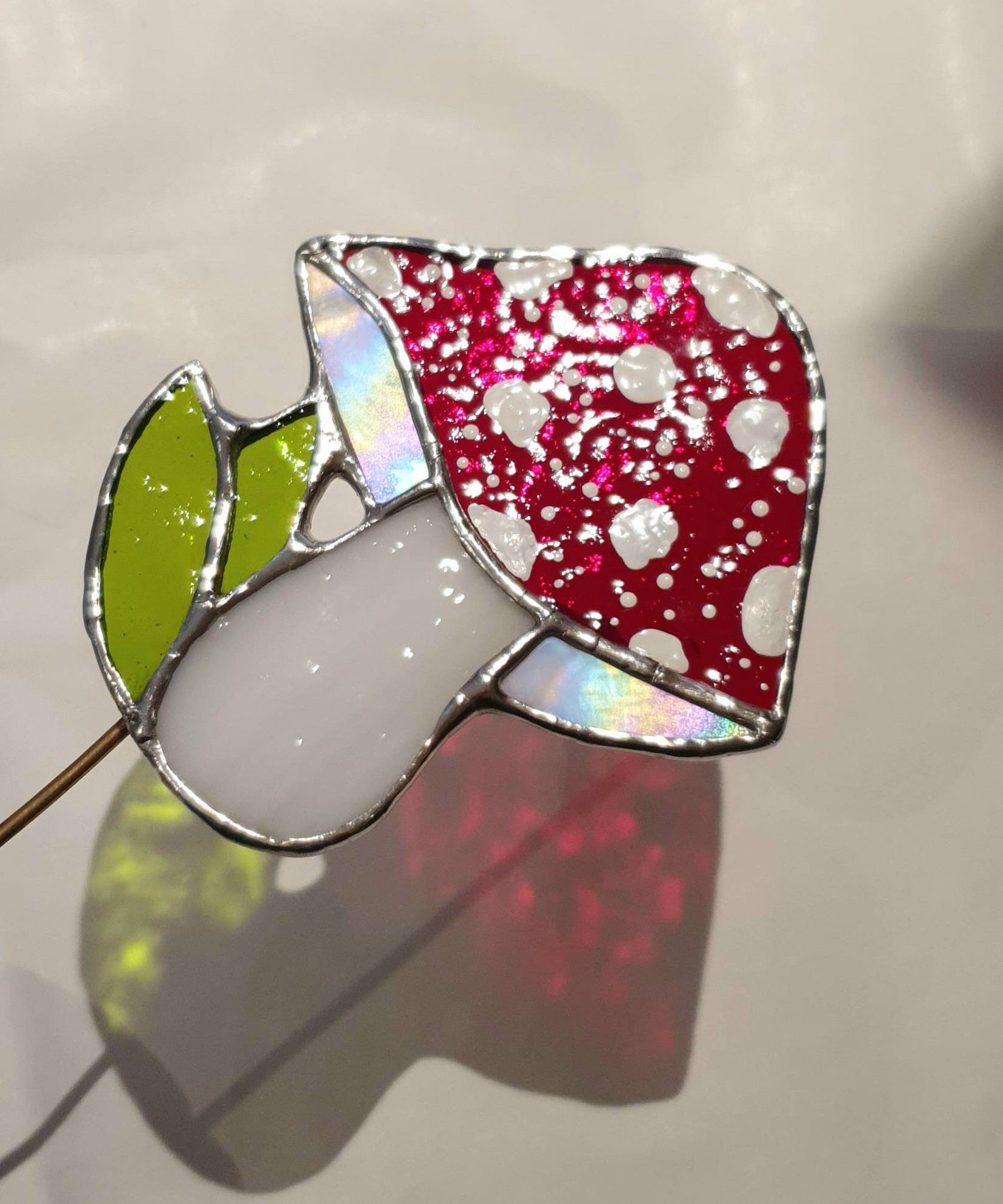 Handmade Toadstool Stained Glass Plant Stake - Etsy