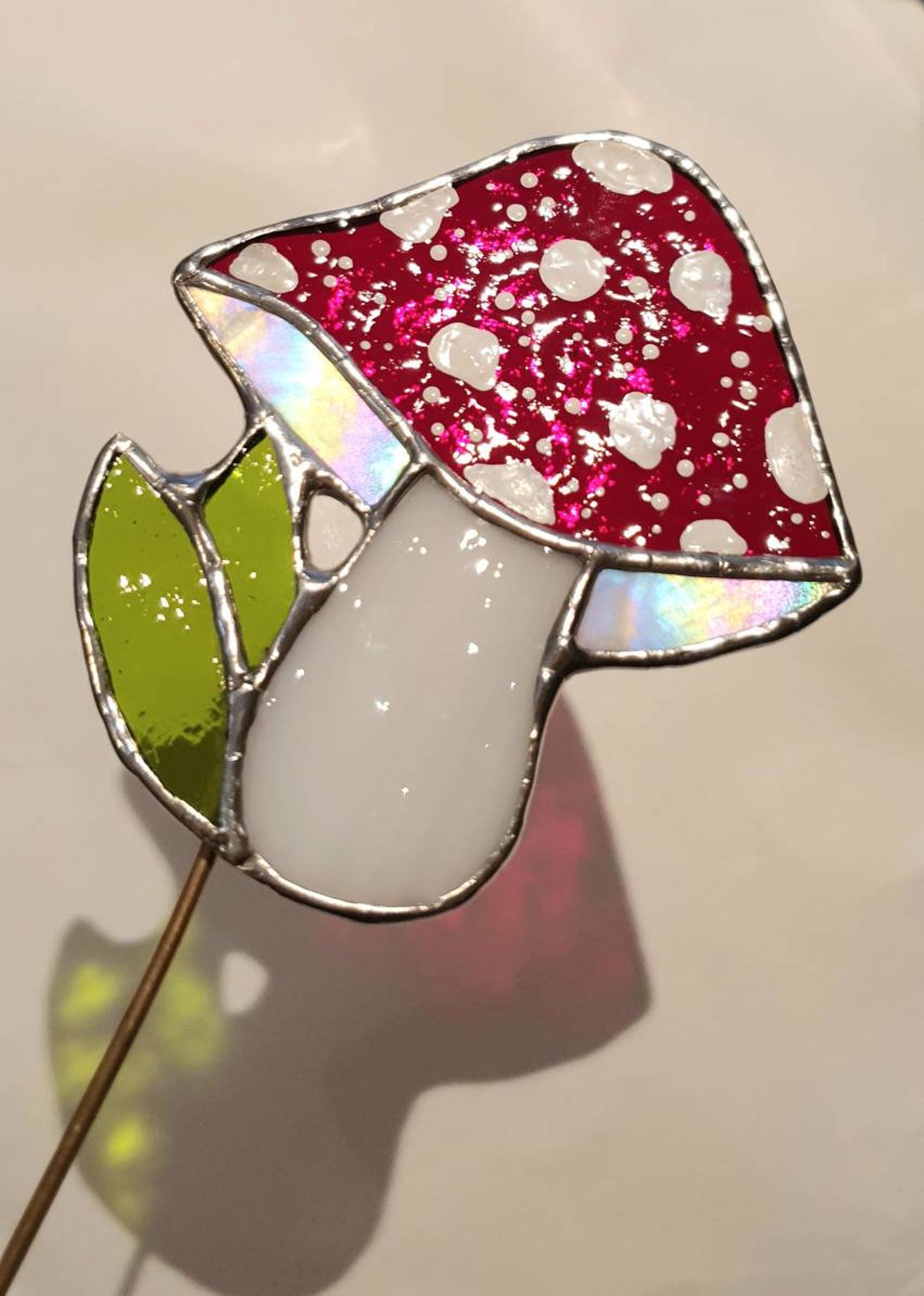 Handmade Toadstool Stained Glass Plant Stake - Etsy