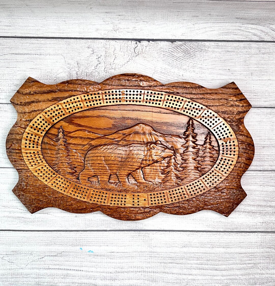 3D Bear Carved Wooden Cribbage Board Wedding Gift - Etsy