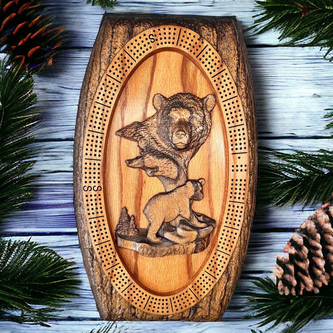 Custom 3-D Bear and Cub Cribbage Board, Game Board, Mantel Decor ...