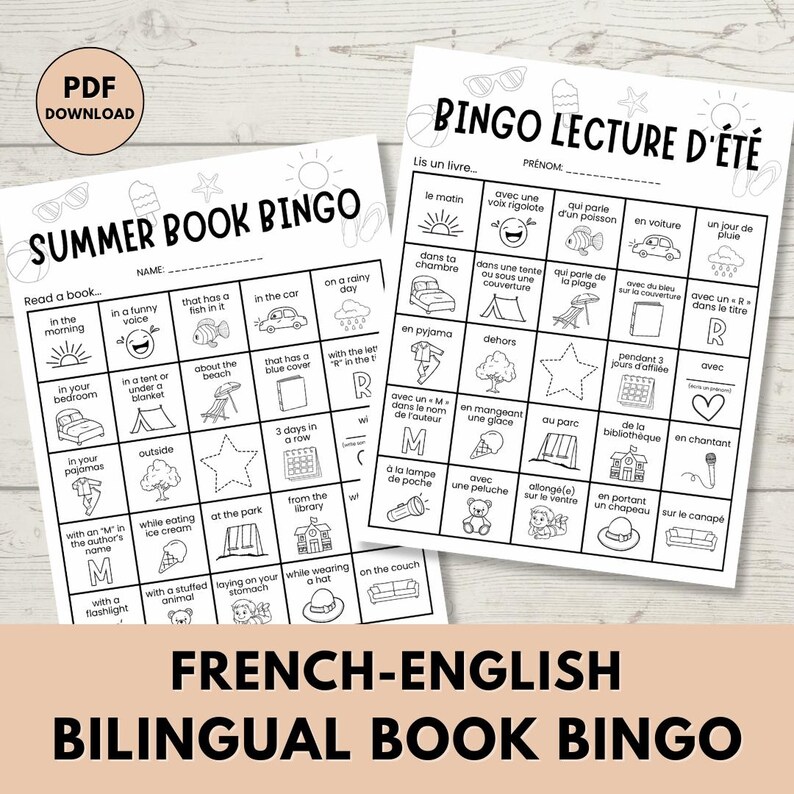 Bilingual Summer Book Bingo, French Reading Activity (PDF) - Etsy