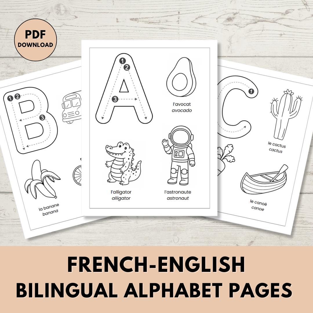 French English Alphabet Coloring Pages: Bilingual Activity (PDF Pattern ...