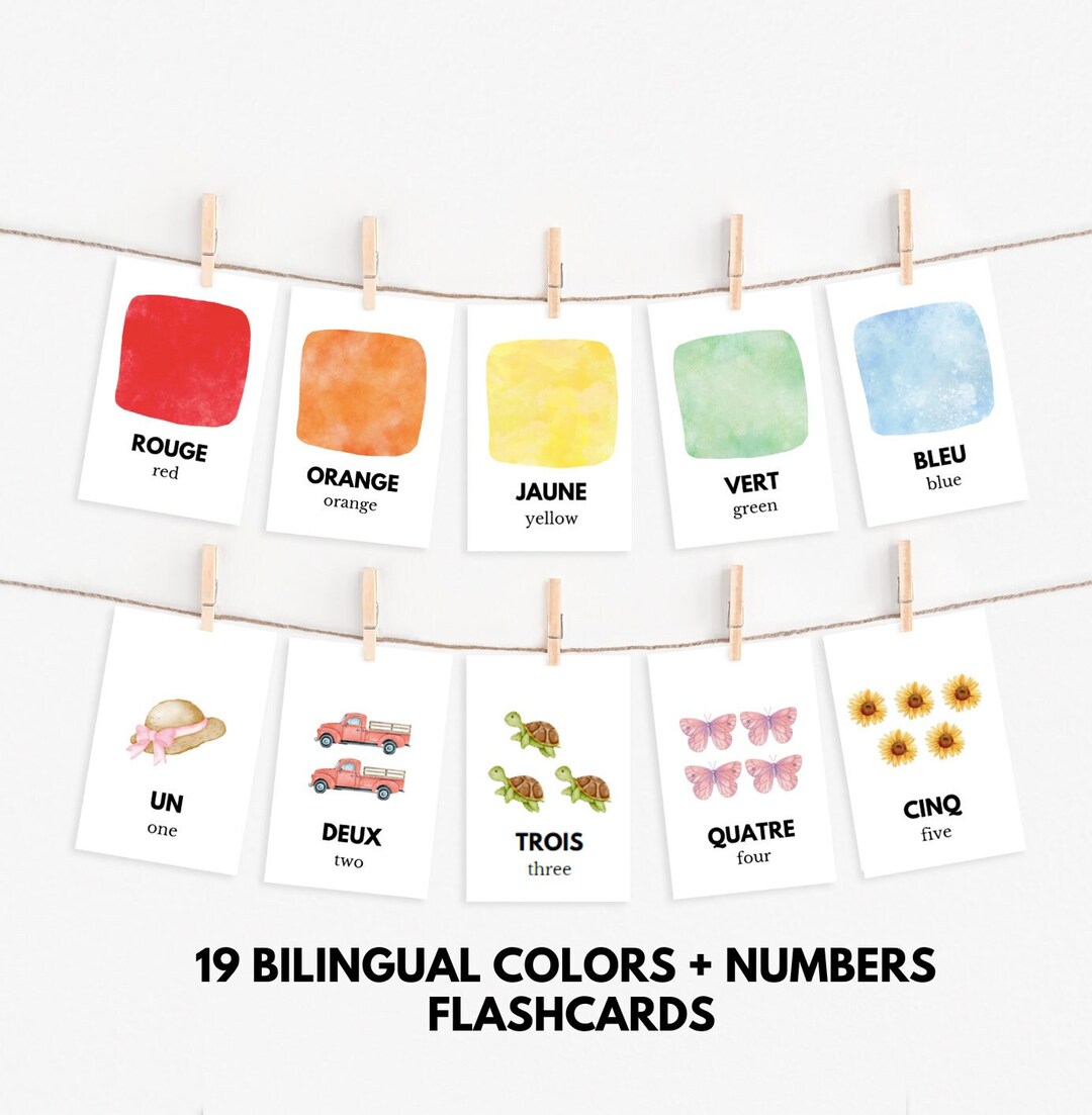 French-english Colors and Numbers Flashcards (PDF Download) - Etsy
