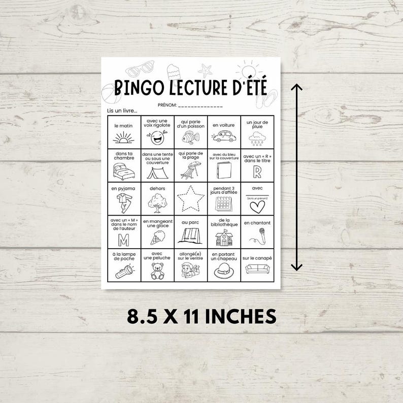 Bilingual Summer Book Bingo, French Summer Activity, Bingo Lecture D ...