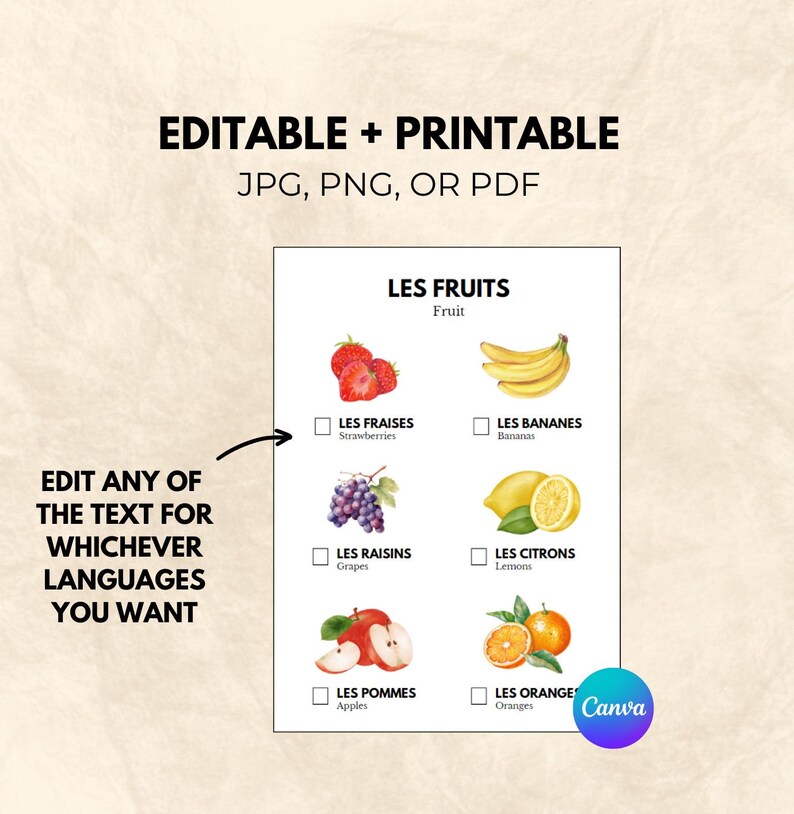 Editable Bilingual Grocery List for Kids, Bilingual Shopping List ...