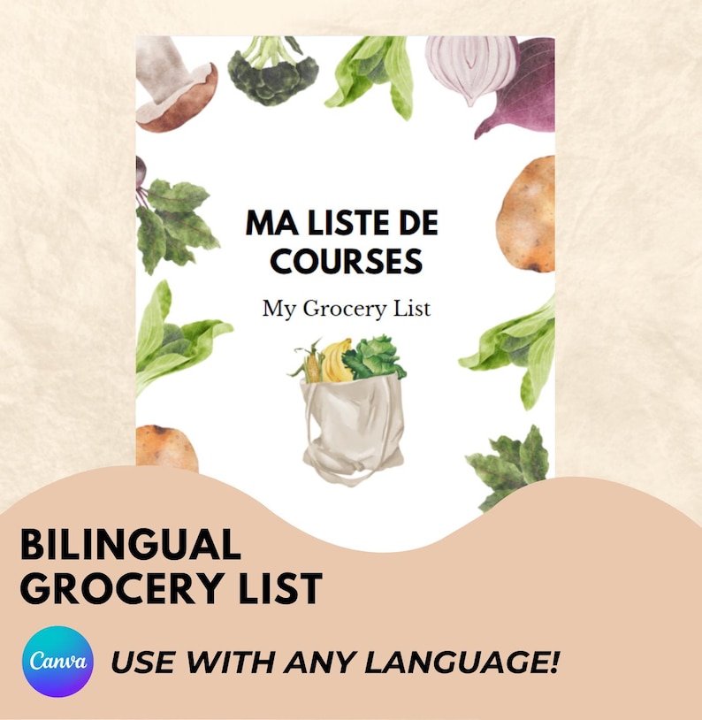 Editable Bilingual Grocery List for Kids, Bilingual Shopping List ...