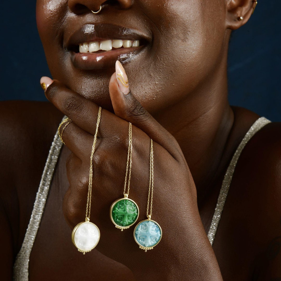 Intaglio Glass Ancient Greek Cross Necklace, Silver Glass Carved Cross ...