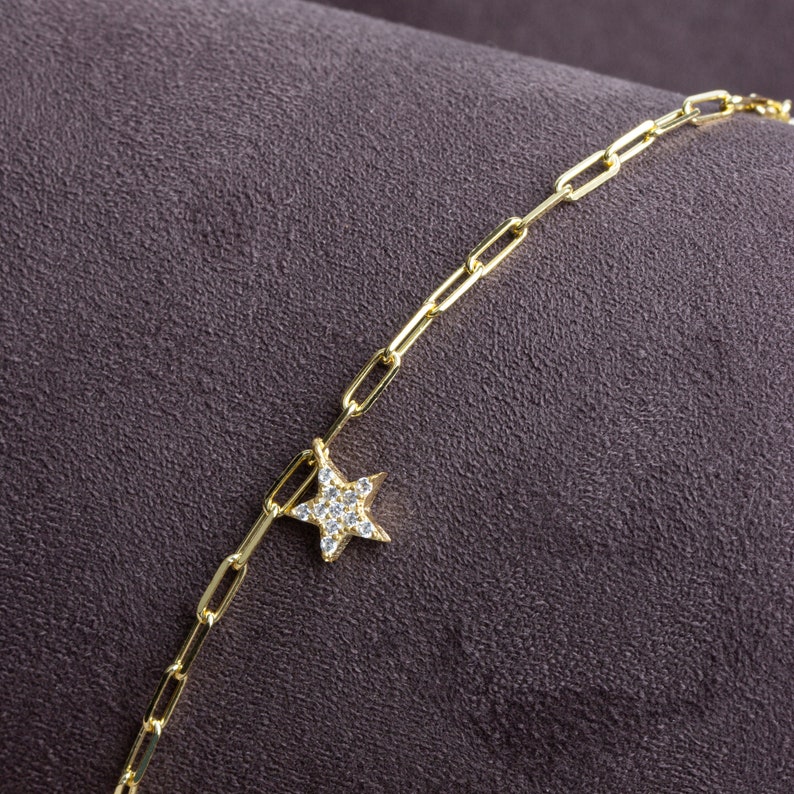 Silver Dangling Stars Anklet in 18K Gold, Dangle Stars Ankle Bracelet ...