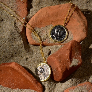 Silver Caesar Coin Necklace in 18K Gold, Intaglio Roman Medallion ...